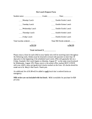 Hot Lunch Request Doc Template | pdfFiller