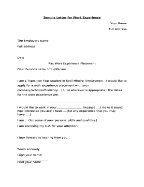 Re: Work Experience Placement Doc Template | pdfFiller