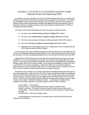 CHEMICAL HYGIENE PLAN ACKNOWLEDGMENT Doc Template | pdfFiller