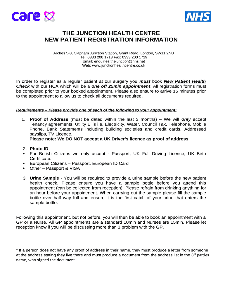 THE JUNCTION HEALTH CENTRE Doc Template | pdfFiller