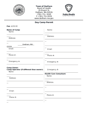 Day Camp Permit Doc Template | pdfFiller