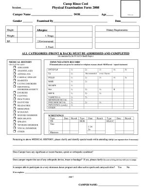 Fillable Online Physical Examination Form 2008 Fax Email Print - pdfFiller