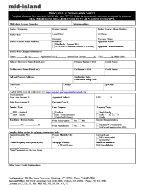 Wholesale Submission Sheet Doc Template | pdfFiller