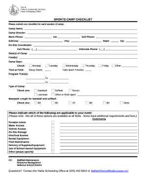SPORTS CAMP CHECKLIST Doc Template | pdfFiller