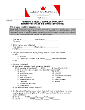 FEDERAL SKILLED WORKER PROGRAM Doc Template | pdfFiller