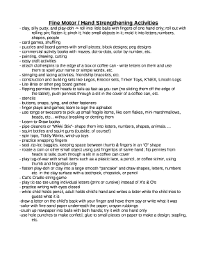 Fine Motor / Hand Strengthening Activities Doc Template | pdfFiller