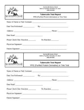 Tuberculin Test Report Doc Template | pdfFiller