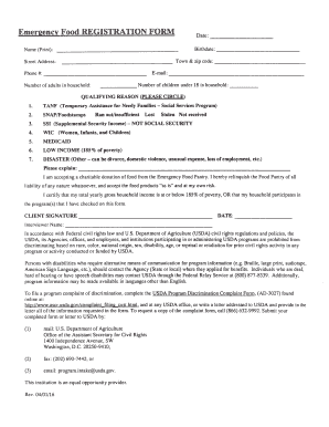 Fillable Online Emergency Food REGISTRATION FORM Fax Email Print ...