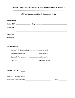 4th Year Project Marking & Assessment Doc Template | pdfFiller
