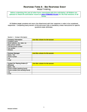 Response A - Bid Response Sheet Doc Template | pdfFiller