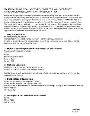 masshealth medical necessity transportation Doc Template | pdfFiller