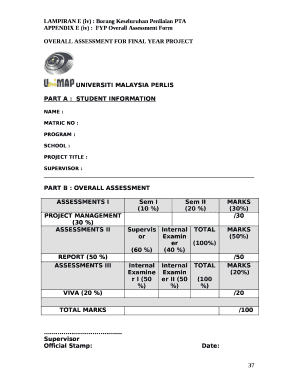 OVERALL ASSESSMENT FOR FINAL YEAR PROJECT - portal unimap edu Doc Template | pdfFiller