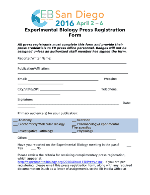 Experimental Biology Press Registration Doc Template | pdfFiller