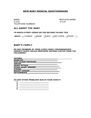 NEW BABY MEDICAL QUESTIONNAIRE Doc Template | pdfFiller