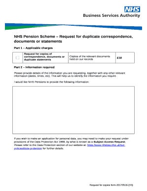 NHS Pension Scheme Request for duplicate correspondence, documents or ...