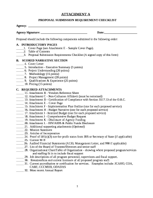 PROPOSAL SUBMISSION REQUIREMENT CHECKLIST Doc Template | pdfFiller