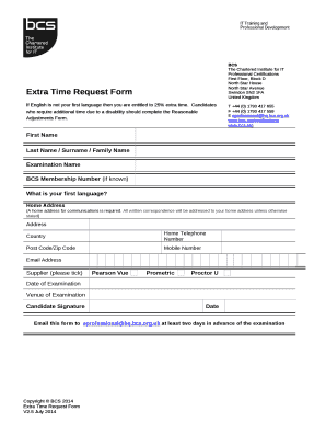 Extra Time Request - certifications bcs Doc Template | pdfFiller
