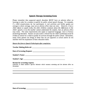 Speech Therapy Screening Doc Template | pdfFiller