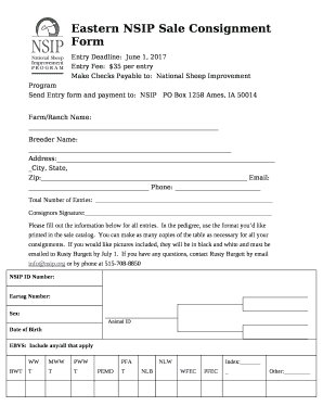 Eastern NSIP Sale Consignment Doc Template | pdfFiller
