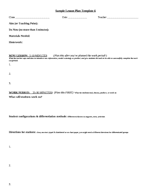 Sample Lesson Plan Template 6 Doc Template | pdfFiller