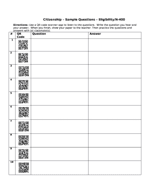 Citizenship Sample Questions Eligibility/N-400 Doc Template | pdfFiller