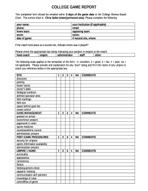 COLLEGE GAME REPORT Doc Template | pdfFiller