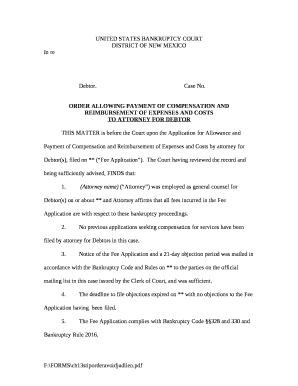 ORDER ALLOWING PAYMENT OF COMPENSATION AND Doc Template | pdfFiller