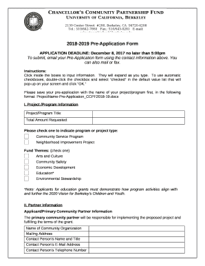 2018-2019 Pre-Application - chancellor berkeley Doc Template | pdfFiller
