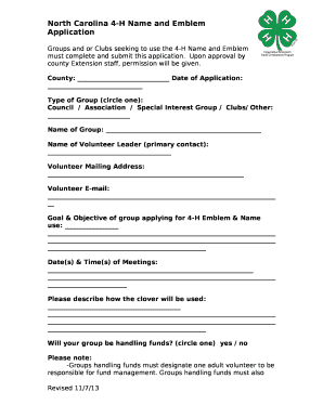 North Carolina 4-H Name and Emblem Application Doc Template | pdfFiller