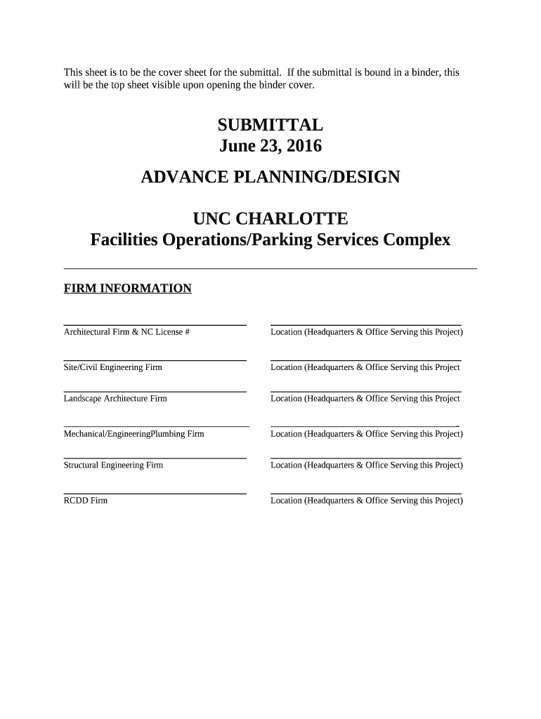 This sheet is to be the cover sheet for the submittal Doc Template ...