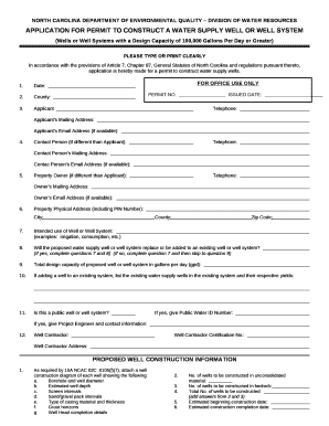 APPLICATION FOR PERMIT TO CONSTRUCT A WATER SUPPLY WELL OR WELL SYSTEM ...