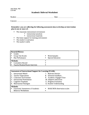 Academic Referral Worksheet - www1 chapman Doc Template | pdfFiller