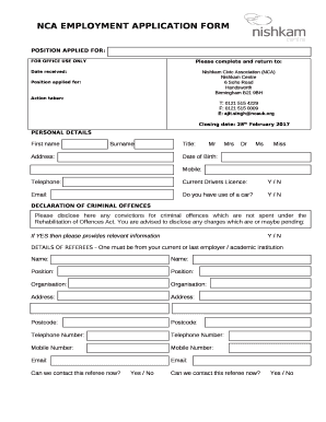 NCA EMPLOYMENT APPLICATION Doc Template | pdfFiller