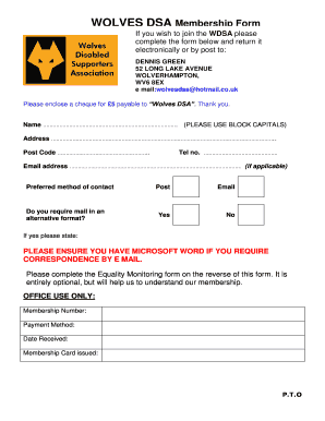 Fillable Online WOLVES DSA Membership Form Fax Email Print - pdfFiller