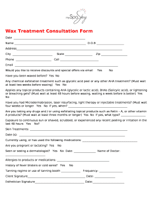 Wax Treatment Consultation Doc Template | pdfFiller
