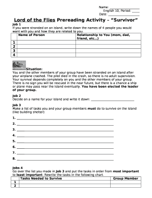 lord of the flies pre reading activity Doc Template | pdfFiller
