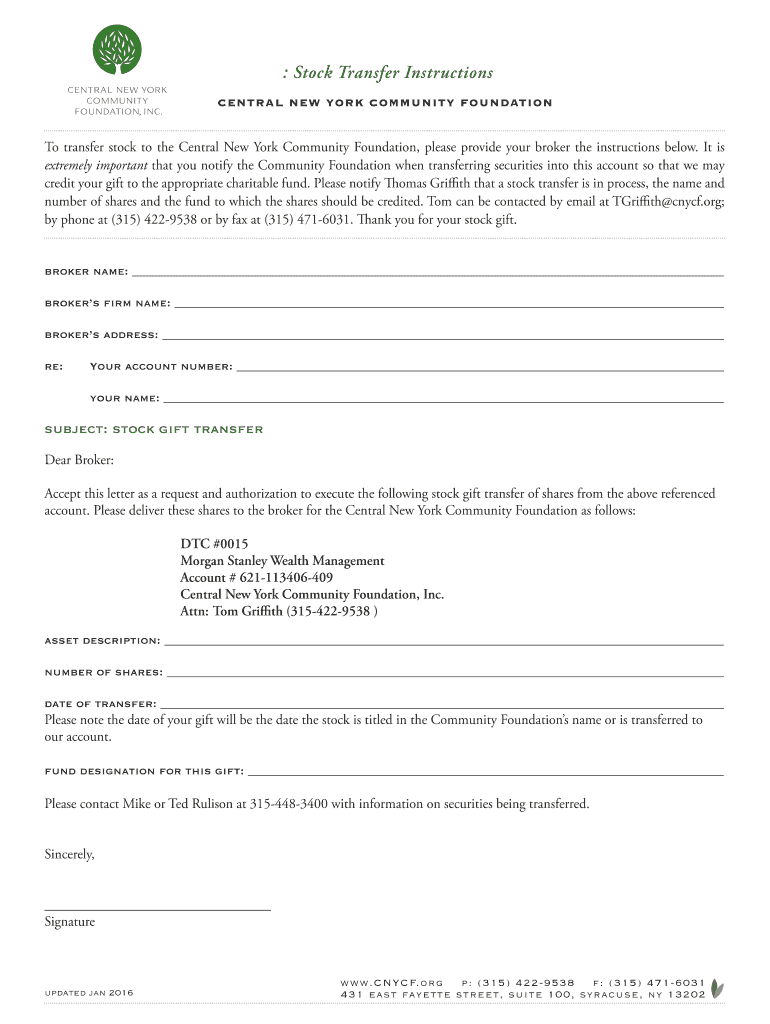 Fillable Online : Stock Transfer Instructions Fax Email Print - pdfFiller