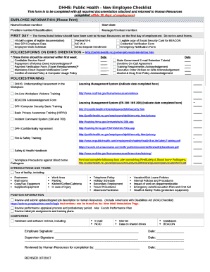 DHHS: Public Health - New Employee Checklist - publichealth nc Doc ...