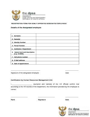 REGISTRATION FOR NEWLY APPOINTED DESIGNATED EMPLOYEES Doc Template ...