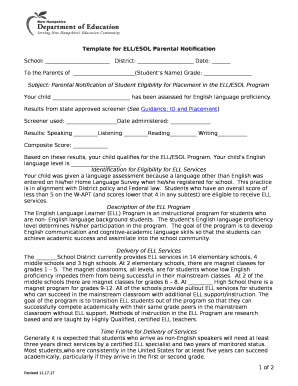 Template for ELL/ESOL Parental Notification Doc Template | pdfFiller