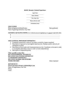 BASIC Resume: Limited Experience Doc Template | pdfFiller