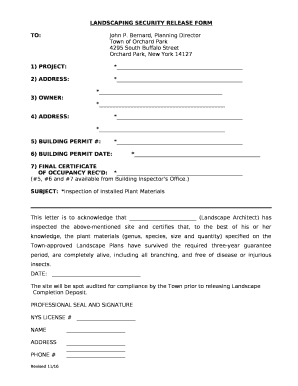 LANDSCAPING SECURITY RELEASE Doc Template | pdfFiller