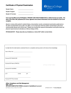 Fillable Online Certificate of Physical Examination Fax Email Print ...