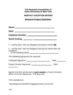 MONTHLY EXCEPTION REPORT Doc Template | pdfFiller