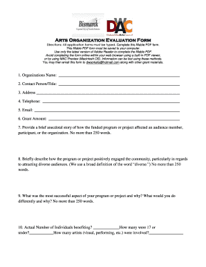Fillable Online Arts Organization Evaluation Form Fax Email Print ...