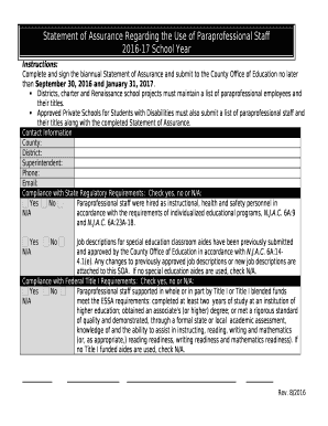 Statement of Assurance Regarding the Use of Paraprofessional Staff Doc ...