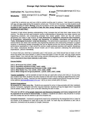 Orange High School Biology Syllabus Doc Template | pdfFiller