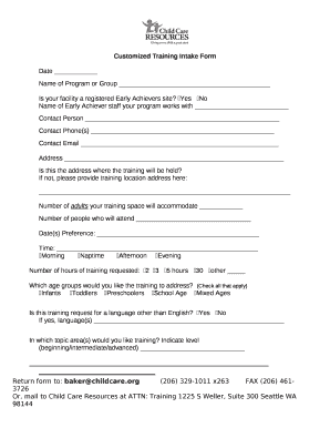 Customized Training Intake Doc Template | pdfFiller