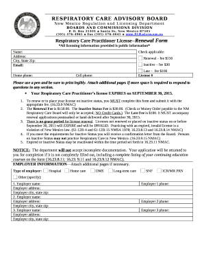 Respiratory Care Practitioner License--Renewal Doc Template | pdfFiller