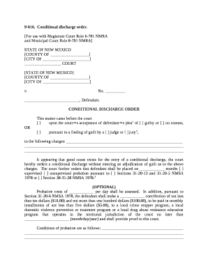 Conditional discharge order Doc Template | pdfFiller